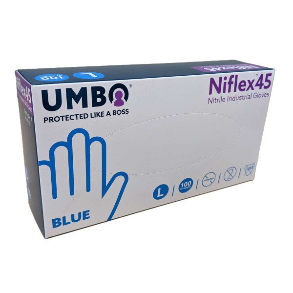 Niflex45 Nitrile Powder Free Gloves, Blue, Large, 100pcs/box, 20bx/case