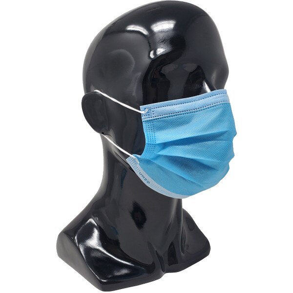 Blue 3-ply Pleated Face Masks with Ear Loop, Blue, 500/case