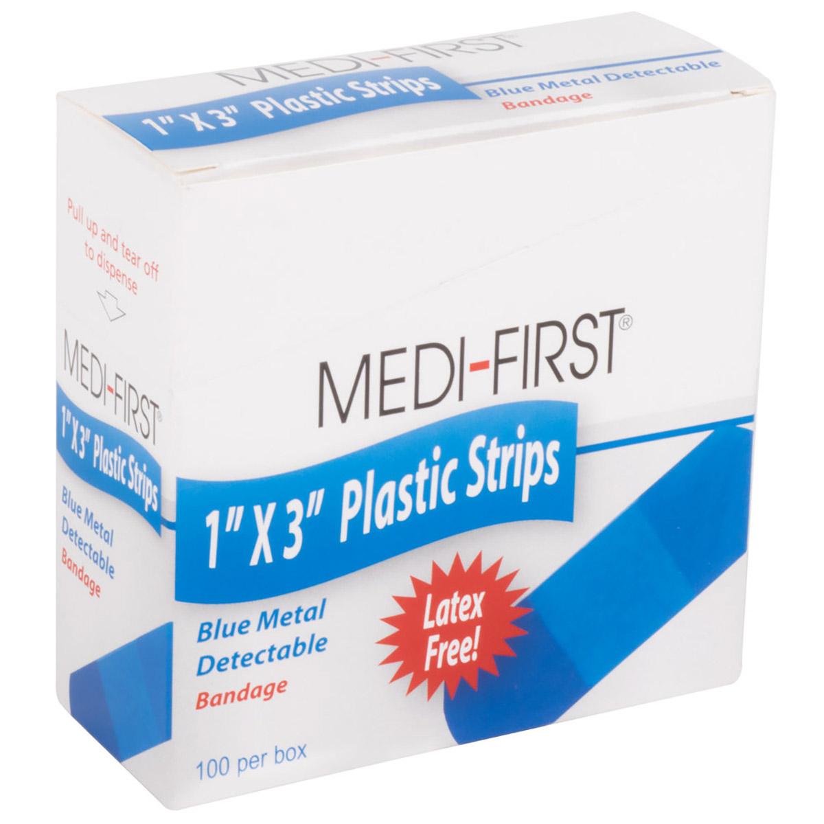 Metal Detectable Plastic Band Aid 1"x3" Strip, Blue - 100/box - P001/P ...