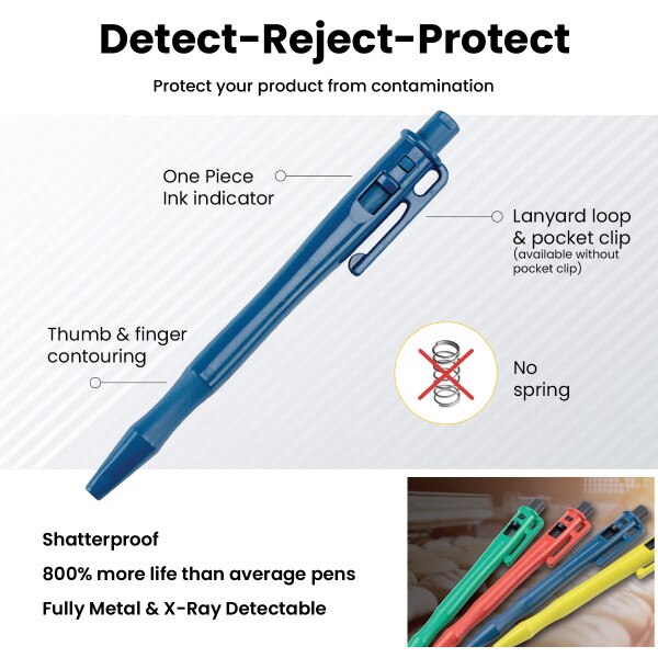 Metal Detectable Visible Pen, Yellow Housing Color - Retractable ...