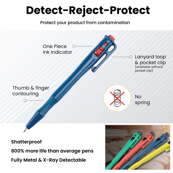 Metal Detectable Pen - Retractable Cartridge, With Pocket Clip and ...